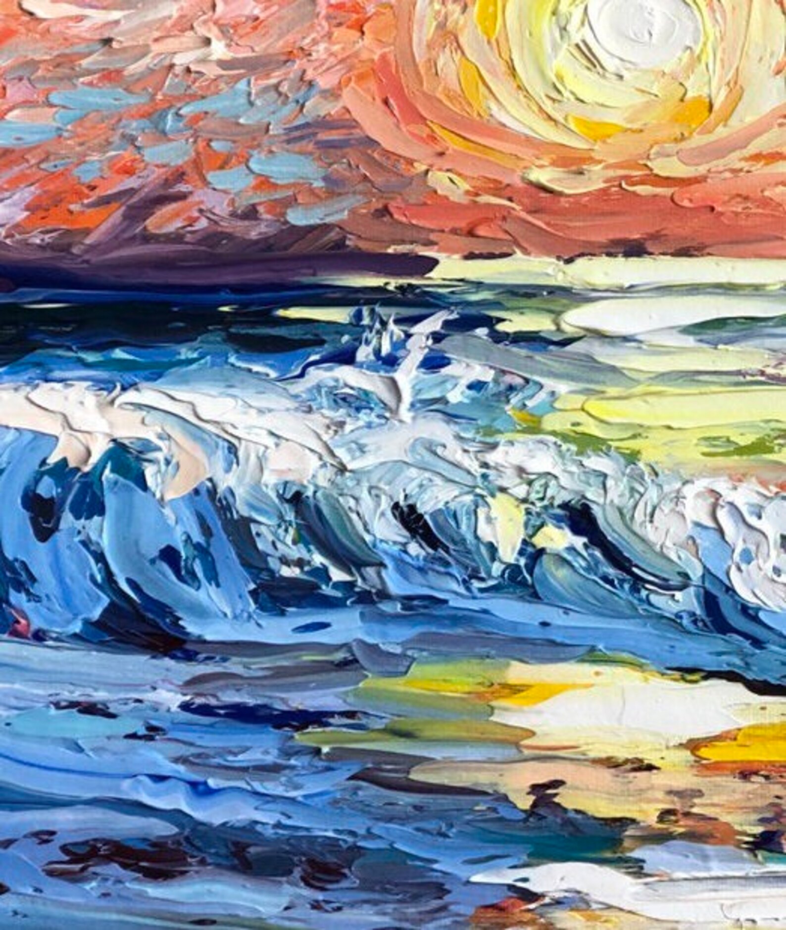 The Sea Sunset Oil Painting Impasto Art 12 by 16 Inches. - Etsy