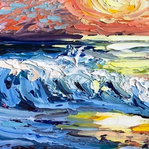 The Sea Sunset Oil Painting Impasto Art 12 by 16 Inches. - Etsy