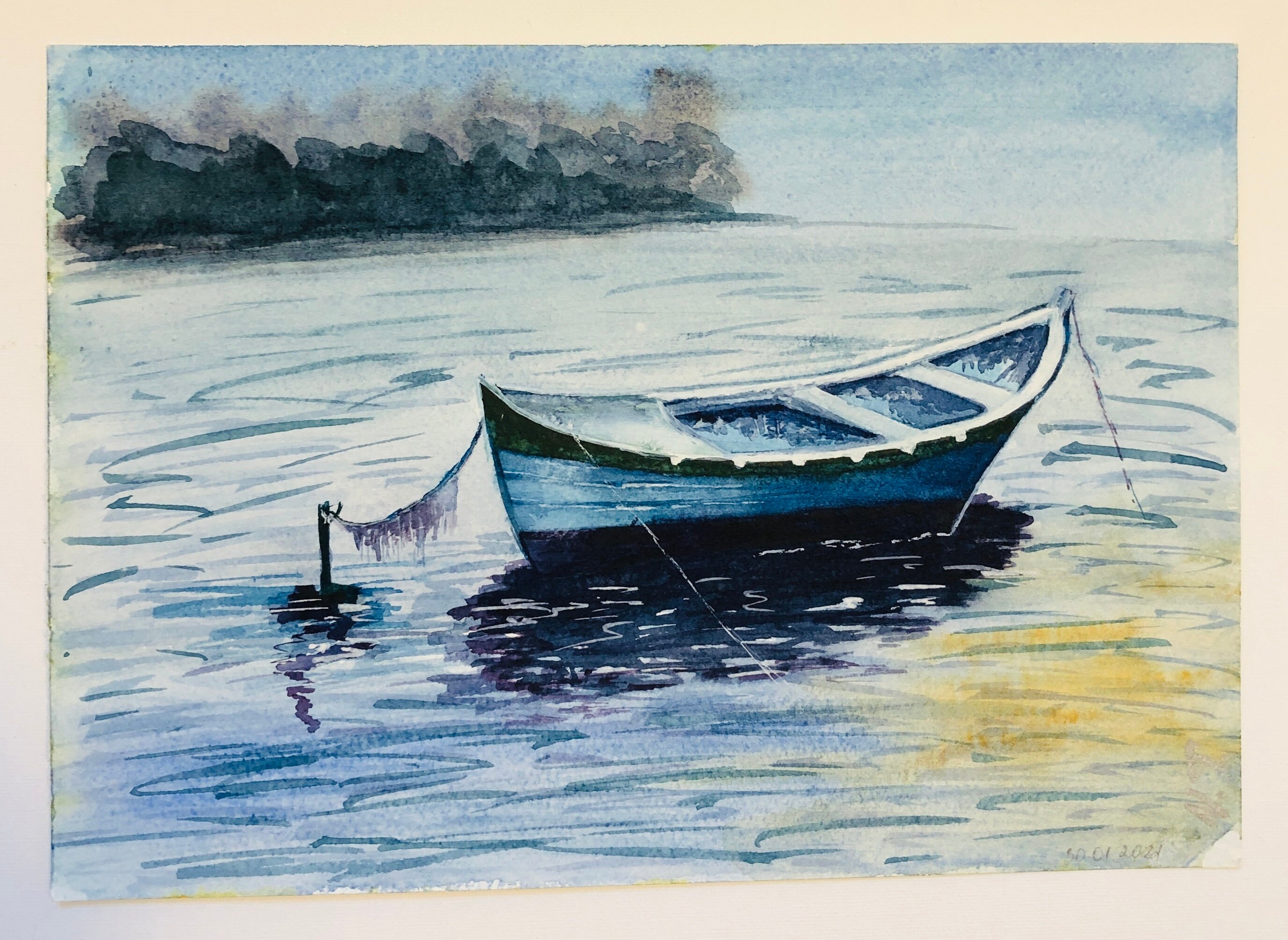 The Blue Boat Art Print From Original Watercolor Painting by ...