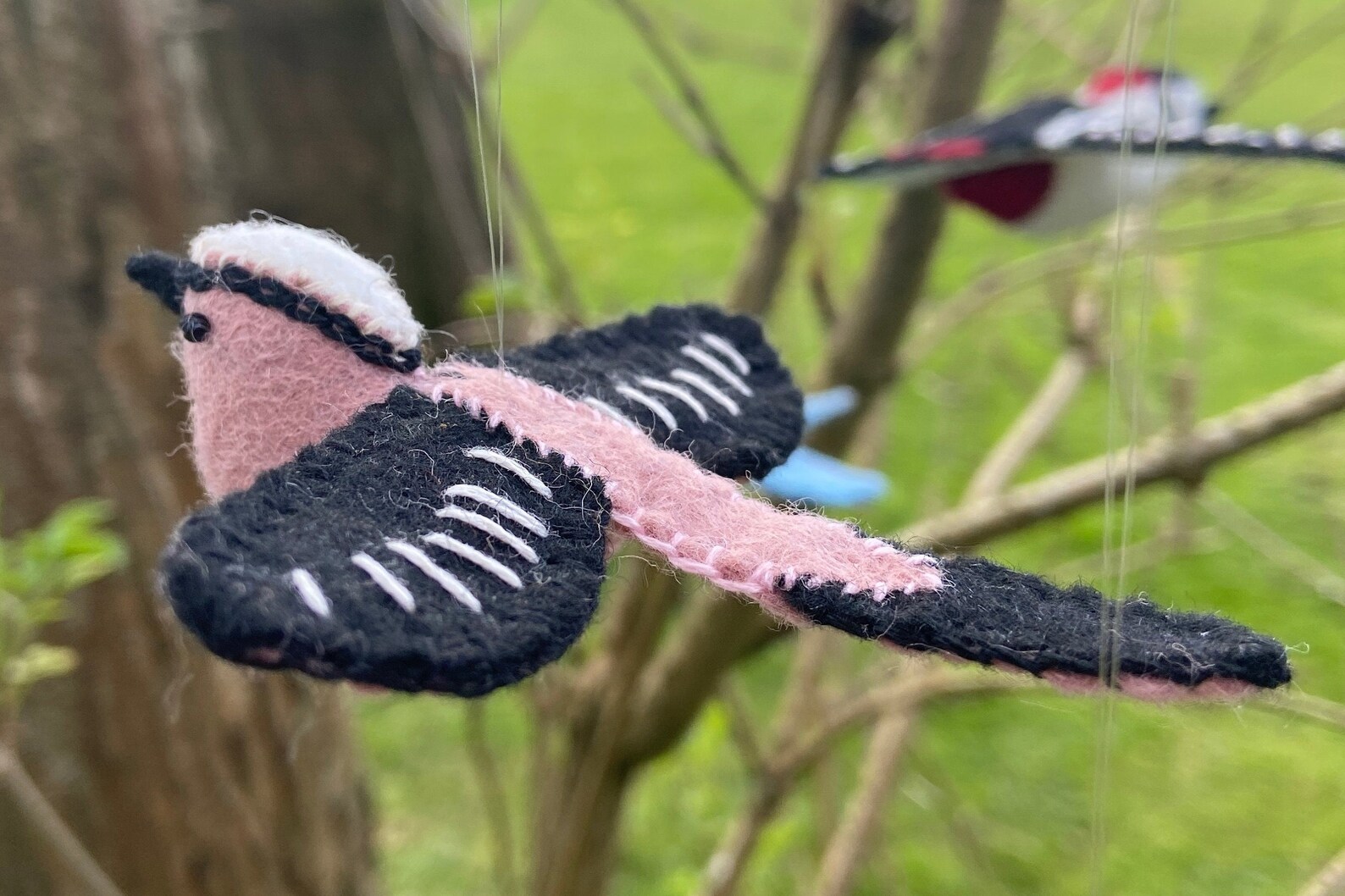 Handmade Embroidered Wool Felt Bird Decoration Ornament, Hanging Flying ...