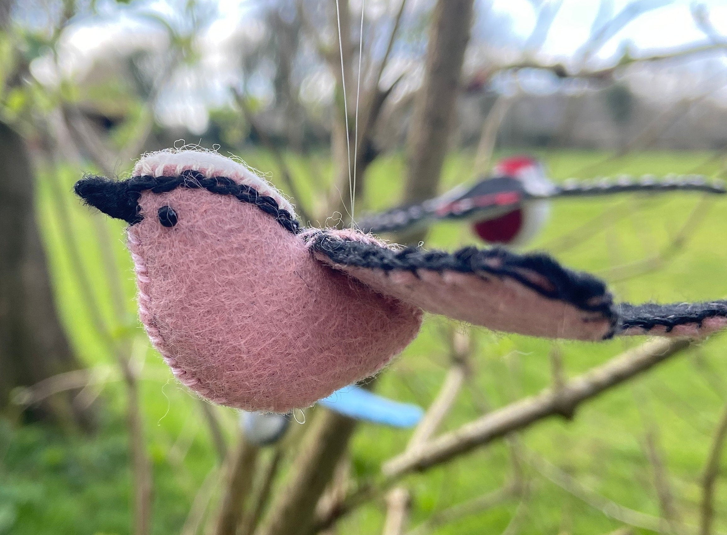 Handmade Embroidered Wool Felt Bird Decoration Ornament, Hanging Flying ...