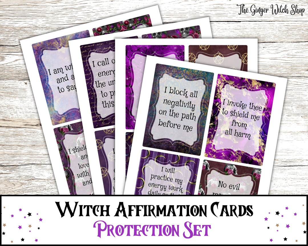 Witch Affirmation Cards, Protection Set, Grimoire Pages, Book of ...
