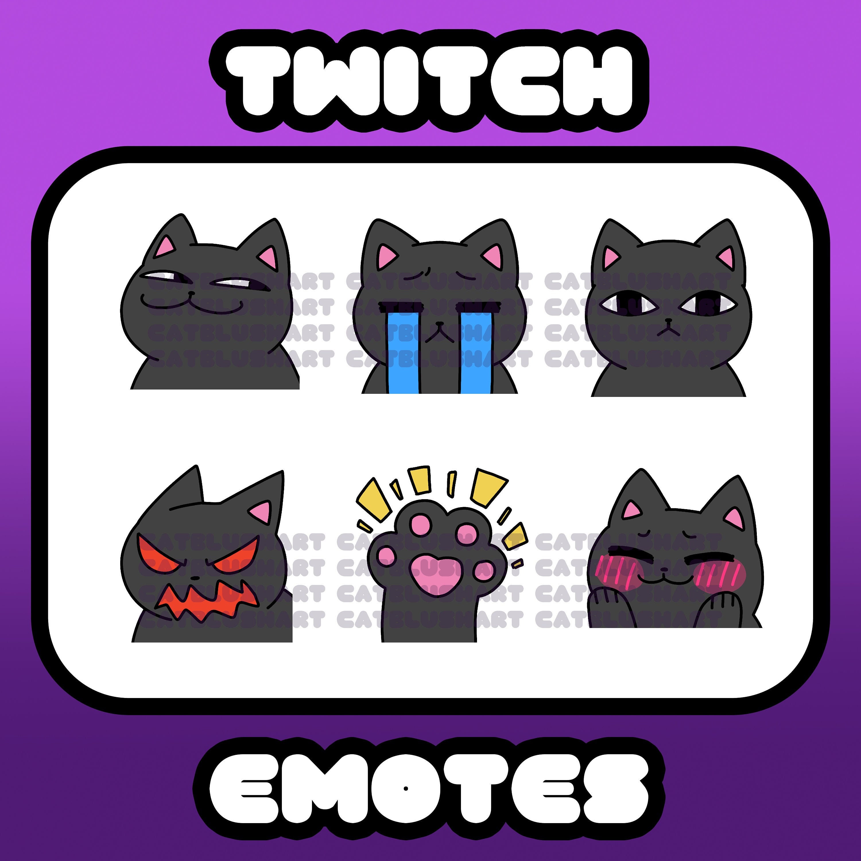Cute Cat Emotes - Black / Set of 6 / 1 Free Mystery Emote Included ...