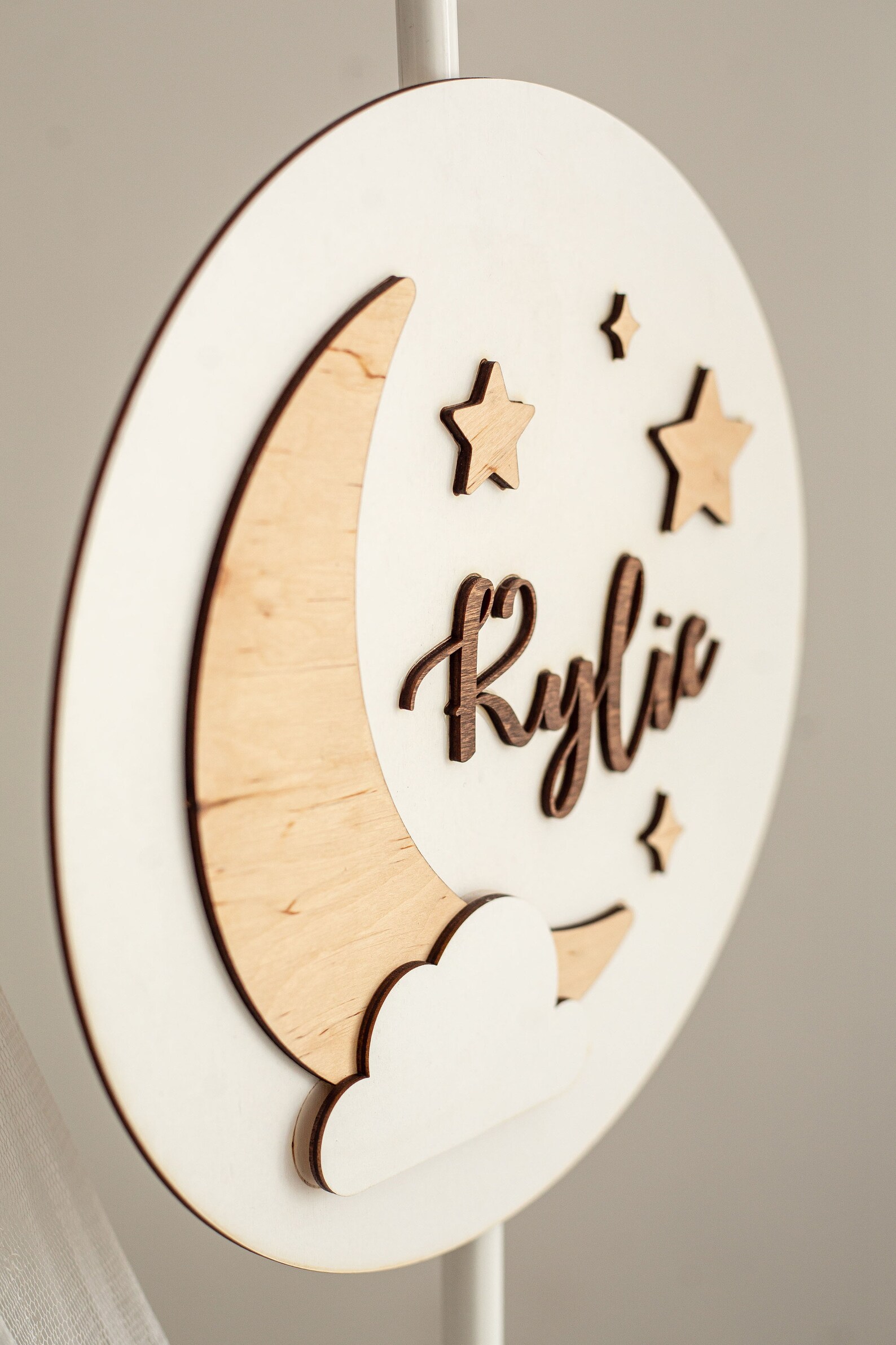 Baby Moon Name Sign Crescent Moon Decor Nursery Round Wood - Etsy