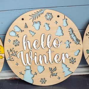 Seasonal Wooden Signs, Hello Season Door Sign, Coffee Bar Decor, Garden ...