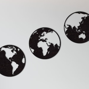 World Map 3 Piece Wall Decor, Round World Map Wooden, Wanderlust Travel ...