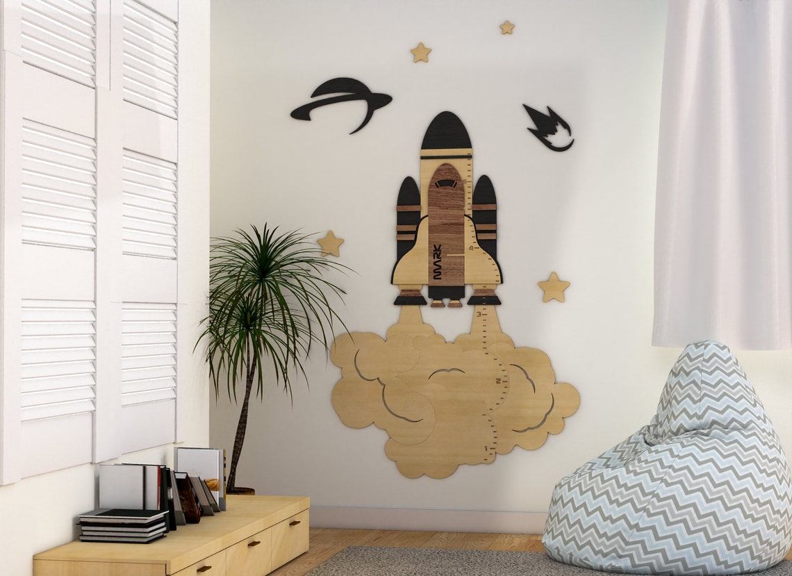Space Themed Nursery Decor Spaceship Decor Wooden Height - Etsy