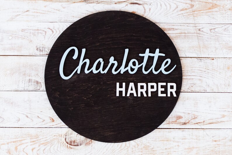Round Wood Name Sign Neutral Nursery Decor Wooden Name Board Circle ...