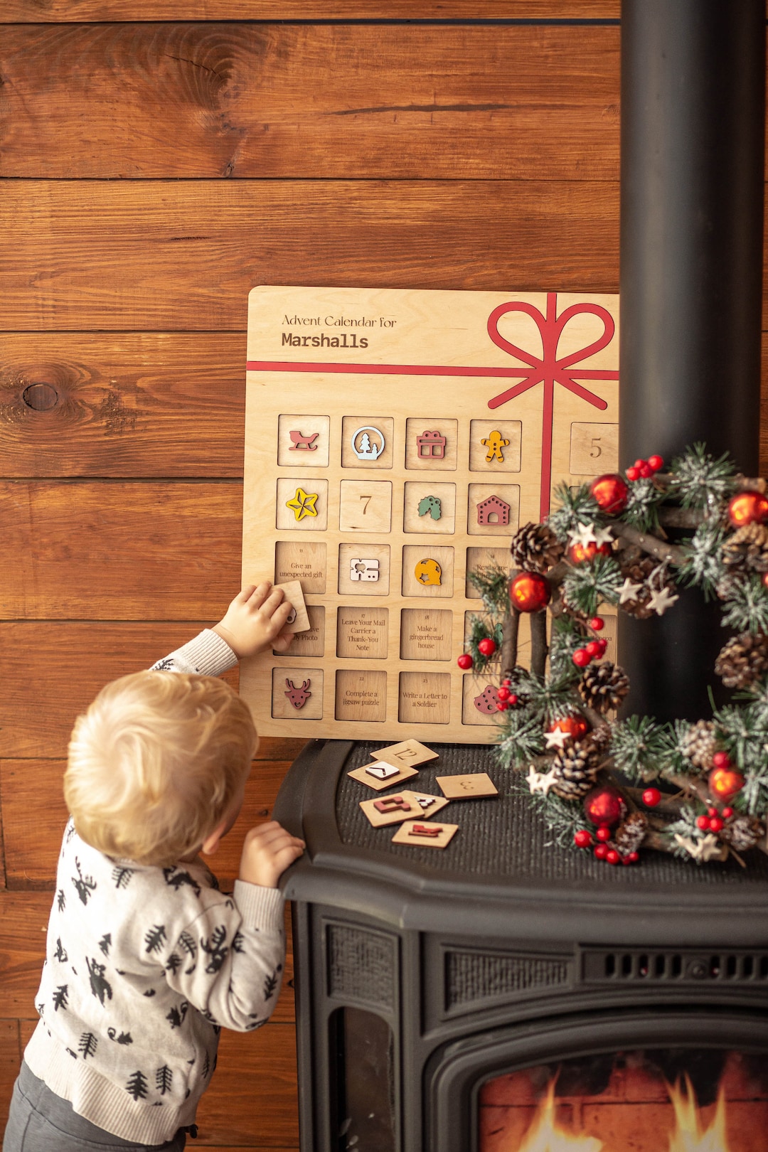 Wooden Christmas Advent Calendar, Family Christmas Activity, Christmas ...