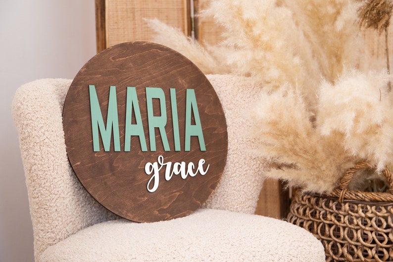 Round Wood Name Sign Neutral Nursery Decor Wooden Name Board Circle ...