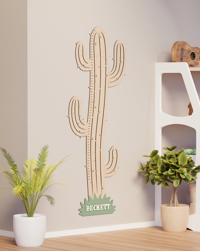 Cactus Growth Chart Cactus Nursery Decor Wooden Wall Growth - Etsy
