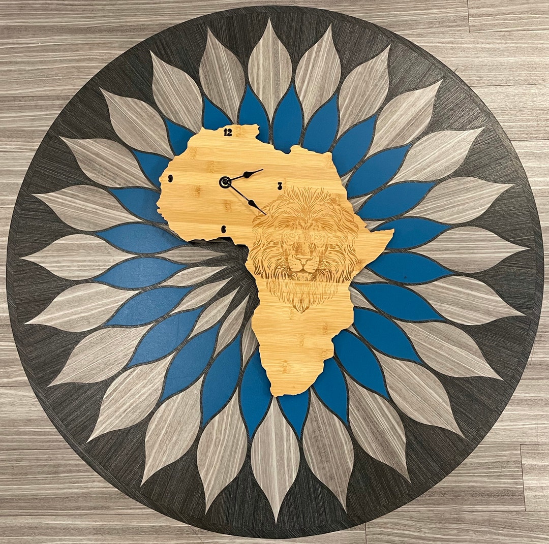 Engraved Lion Head on Africa Continent | Africa Clock | Africa Arts ...