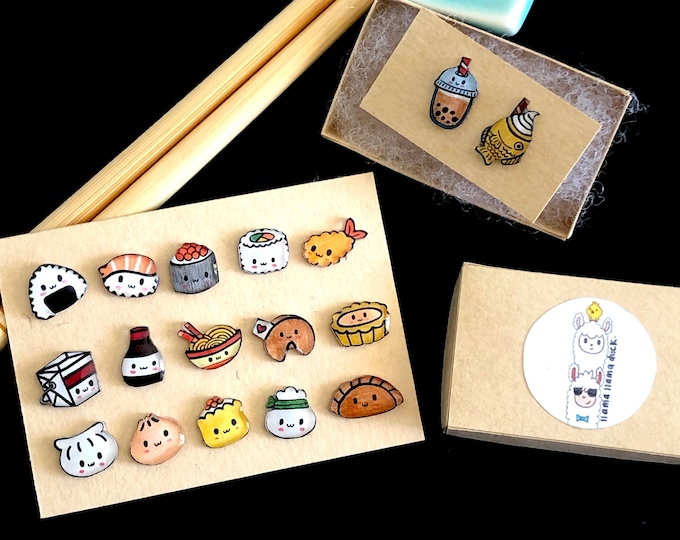 Cute Sushi/ Dim Sum/ Chinese Takeaway/ Noodle/ Asian Food Stud Earrings ...