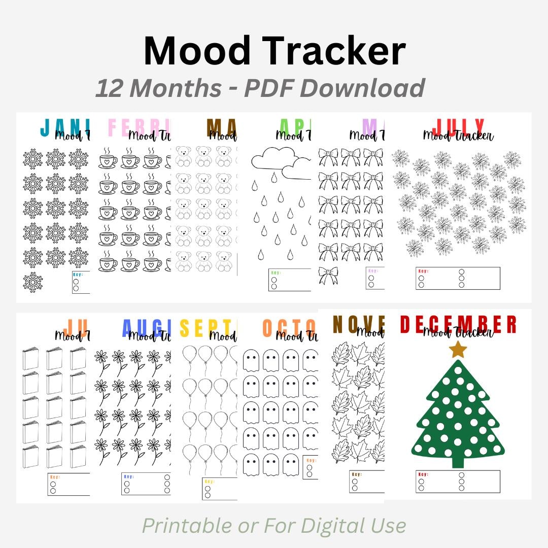 12-month Mood Tracker Calendar | Printable & Goodnotes Friendly ...