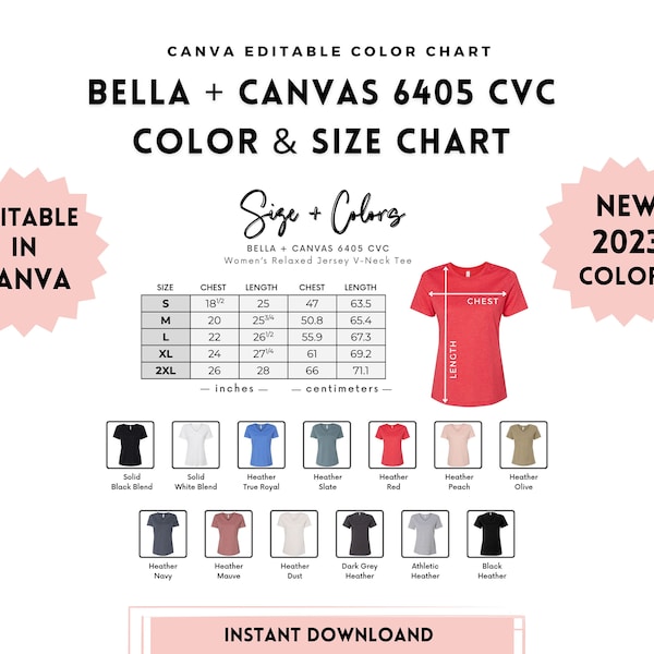 Bella Canvas V Neck 6405 Chart - Etsy