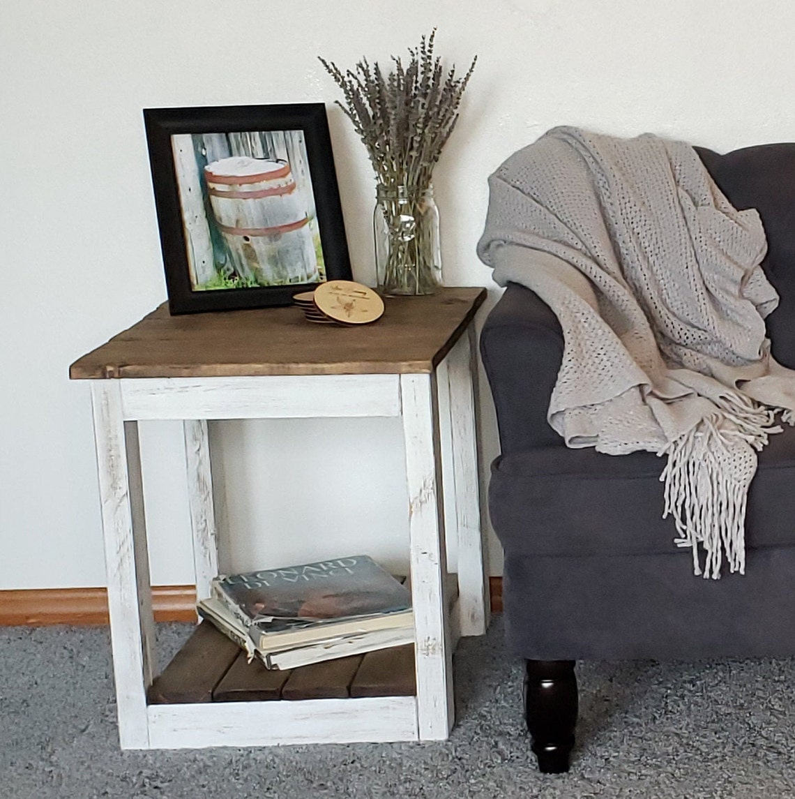 Rustic Farmhouse End Table with Storage | Etsy
