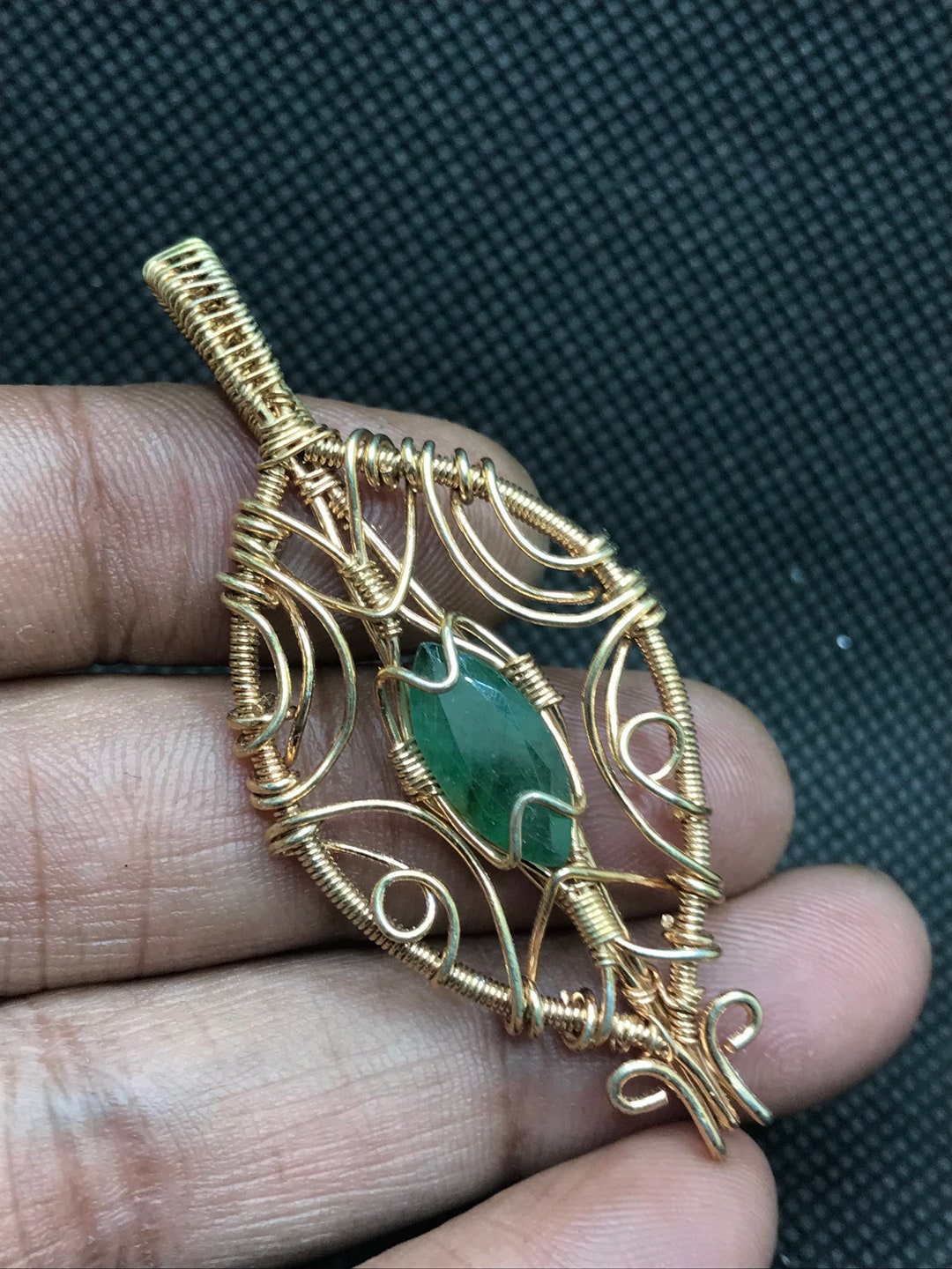 Faceted Emerald Pendant: Wire Wrapped Copper Talisman Necklace - Etsy