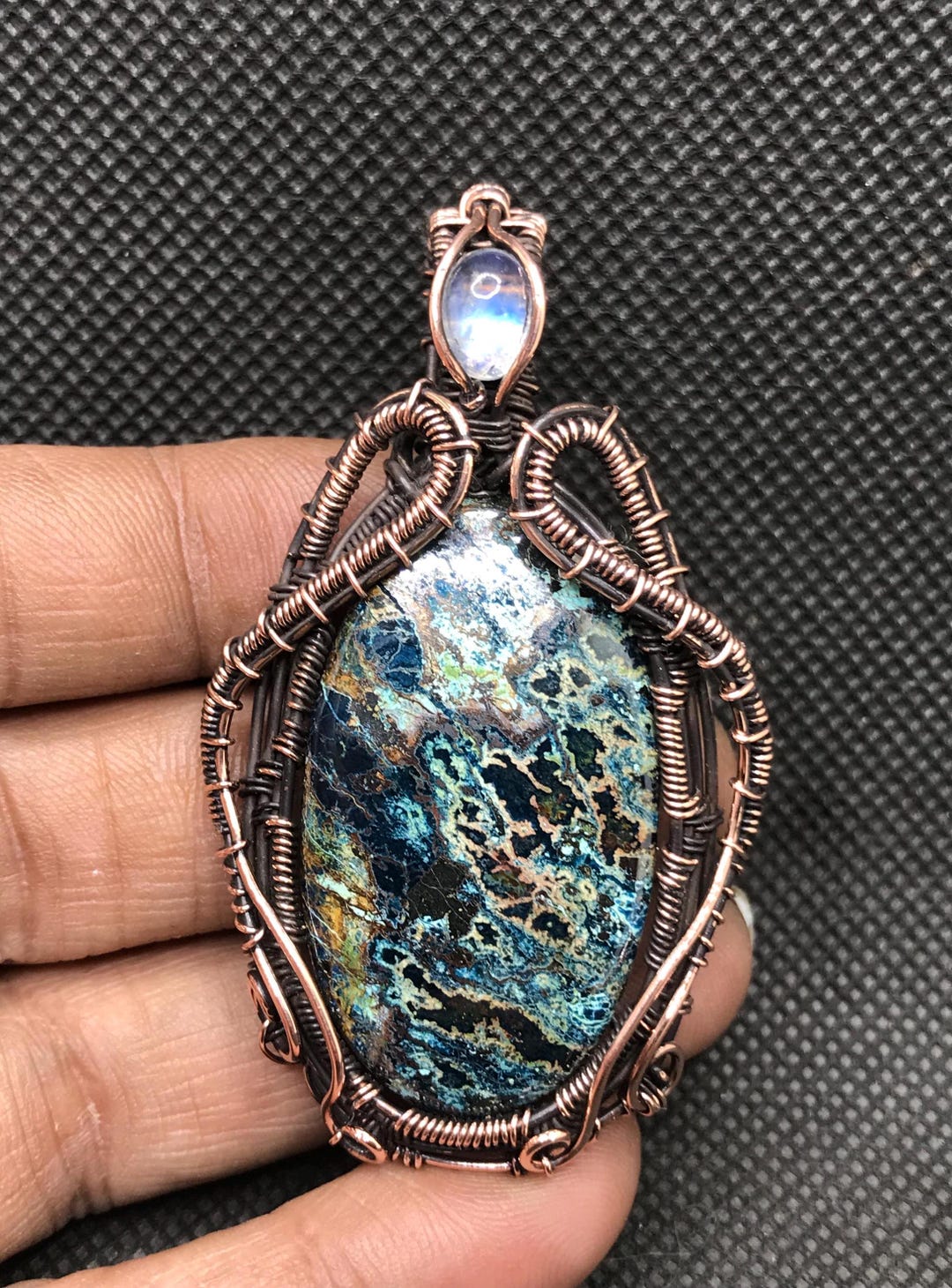 Azurite Chrycocolla Wire Wrapped Pendant With Top Quality Rainbow ...