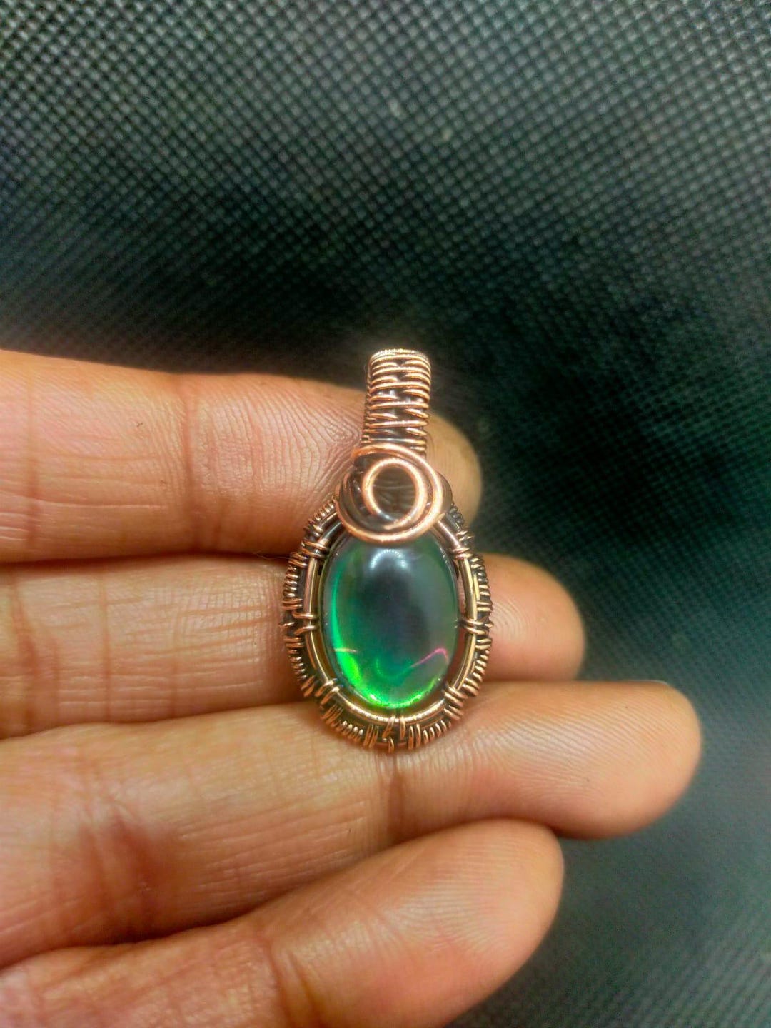 Handmade Talisman Copper Pendant Necklace: Wire Wrapped Glass Doublet ...