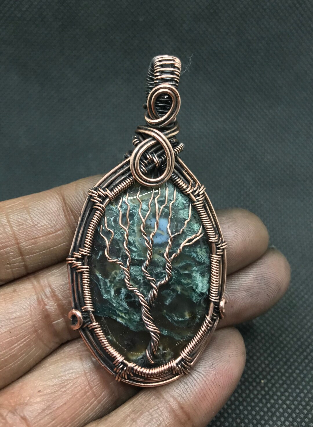 Moss Agate Pendant Moss Agate Tree of Life Necklace Agate Copper Tree ...