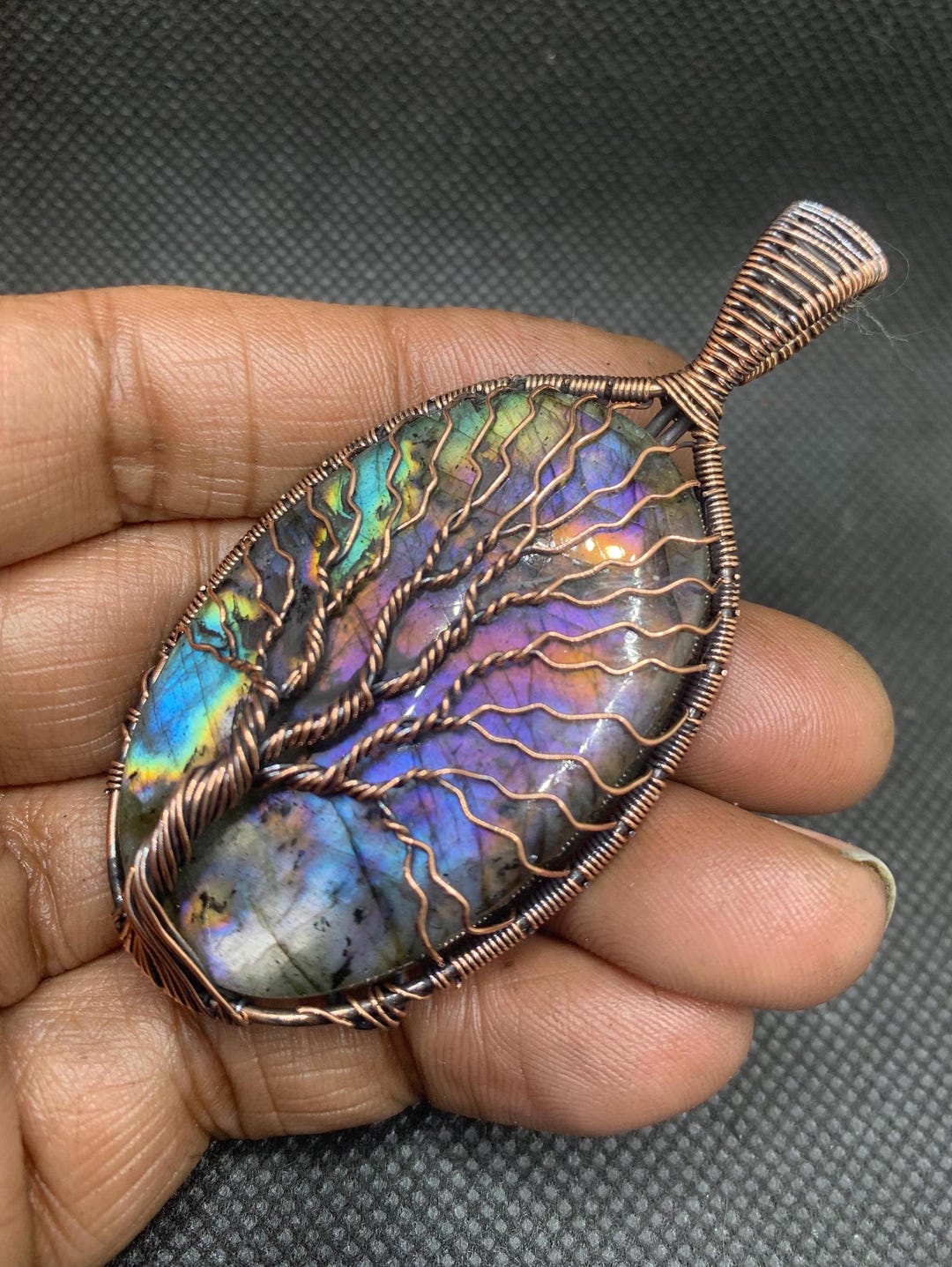Gorgeous Big Rainbow Spectrolite Labradorite Gemstone in Antique Copper ...