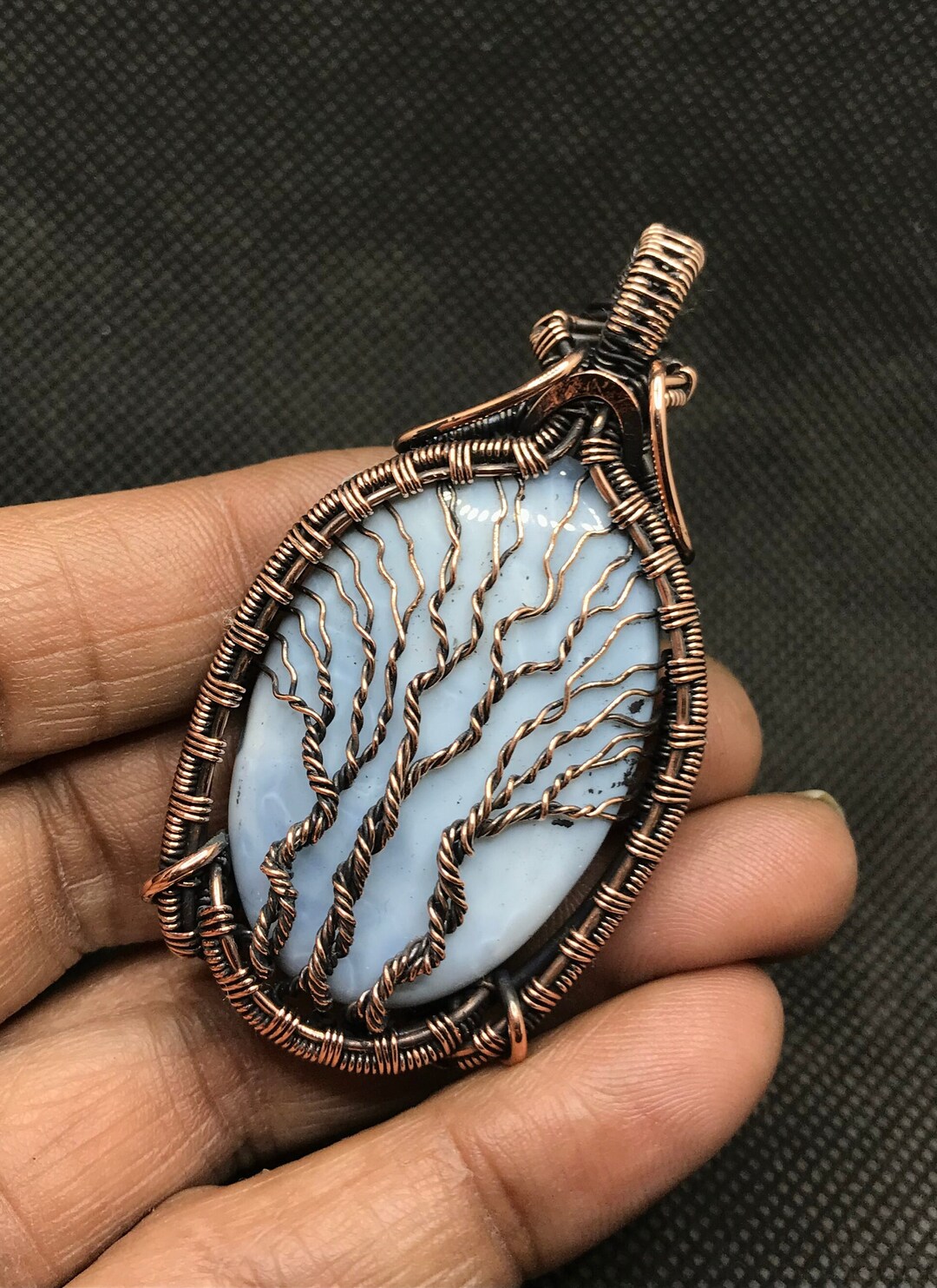 Blue Opal Tree of Life Pendant, Copper Wire Wrapped Gemstone Pendant ...