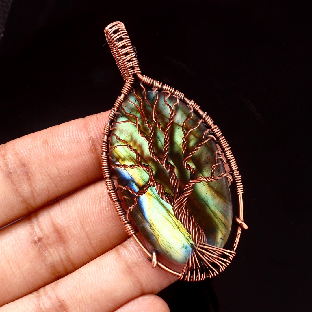 Handmade Labradorite Tree of Life Pendant: Oxidized Copper Wire Wrapped ...