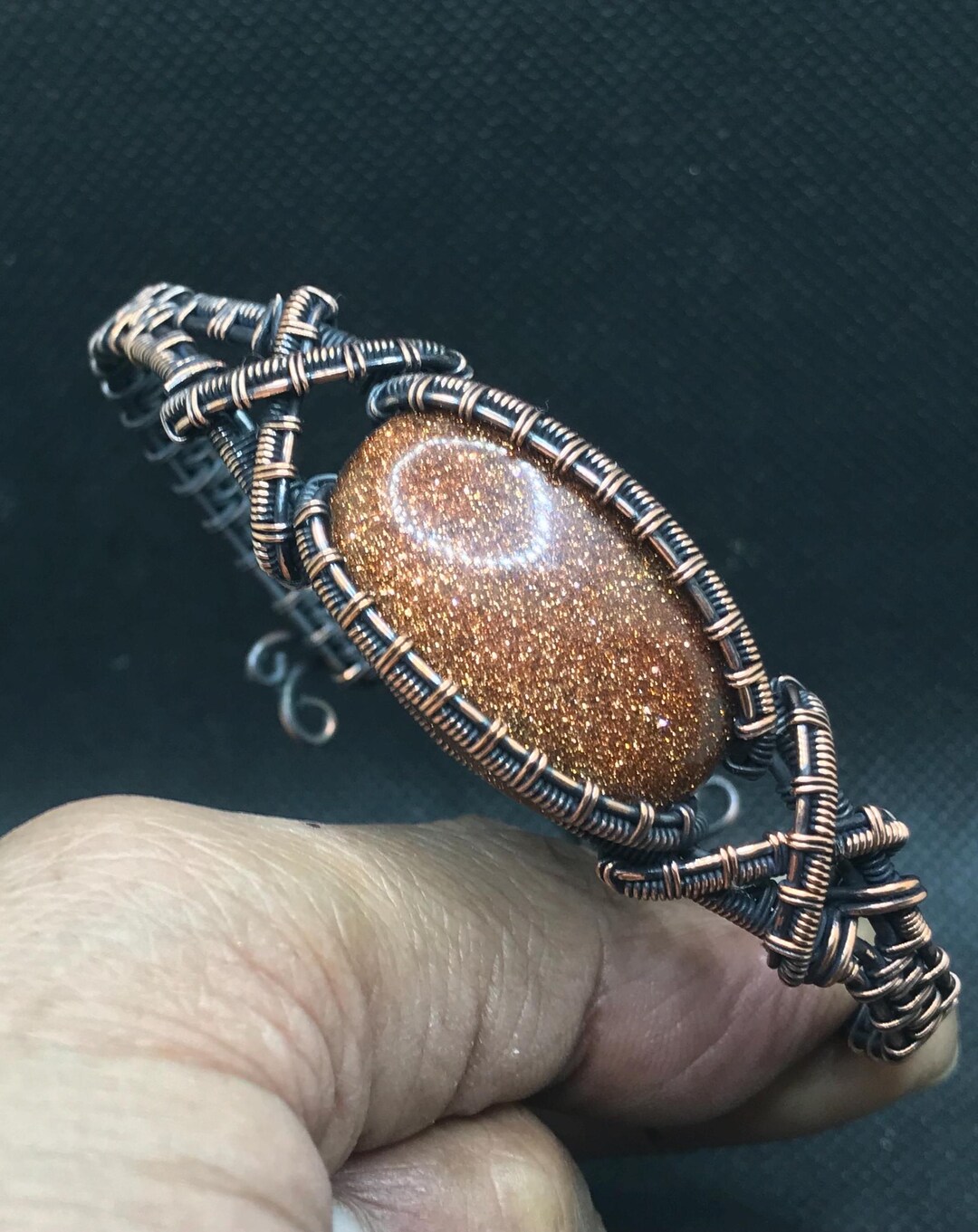 Sunstone Cuff Bracelet - Copper Wire Wrapped Sparkling Gemstone ...