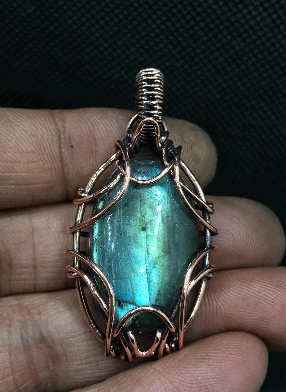 Handmade Labradorite Talisman Pendant: Oxidized Copper Wire Wrapped ...