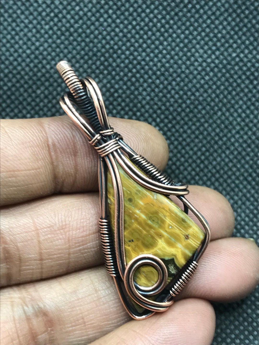 Handmade Copper Wire Wrap Tiger's Eye Pendant: Unisex Talisman - Etsy