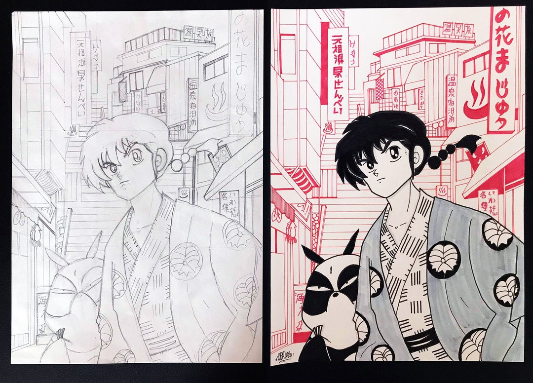 Ranma 1/2, Original Drawing Inking A4 Format Provided the Moose Sketch ...