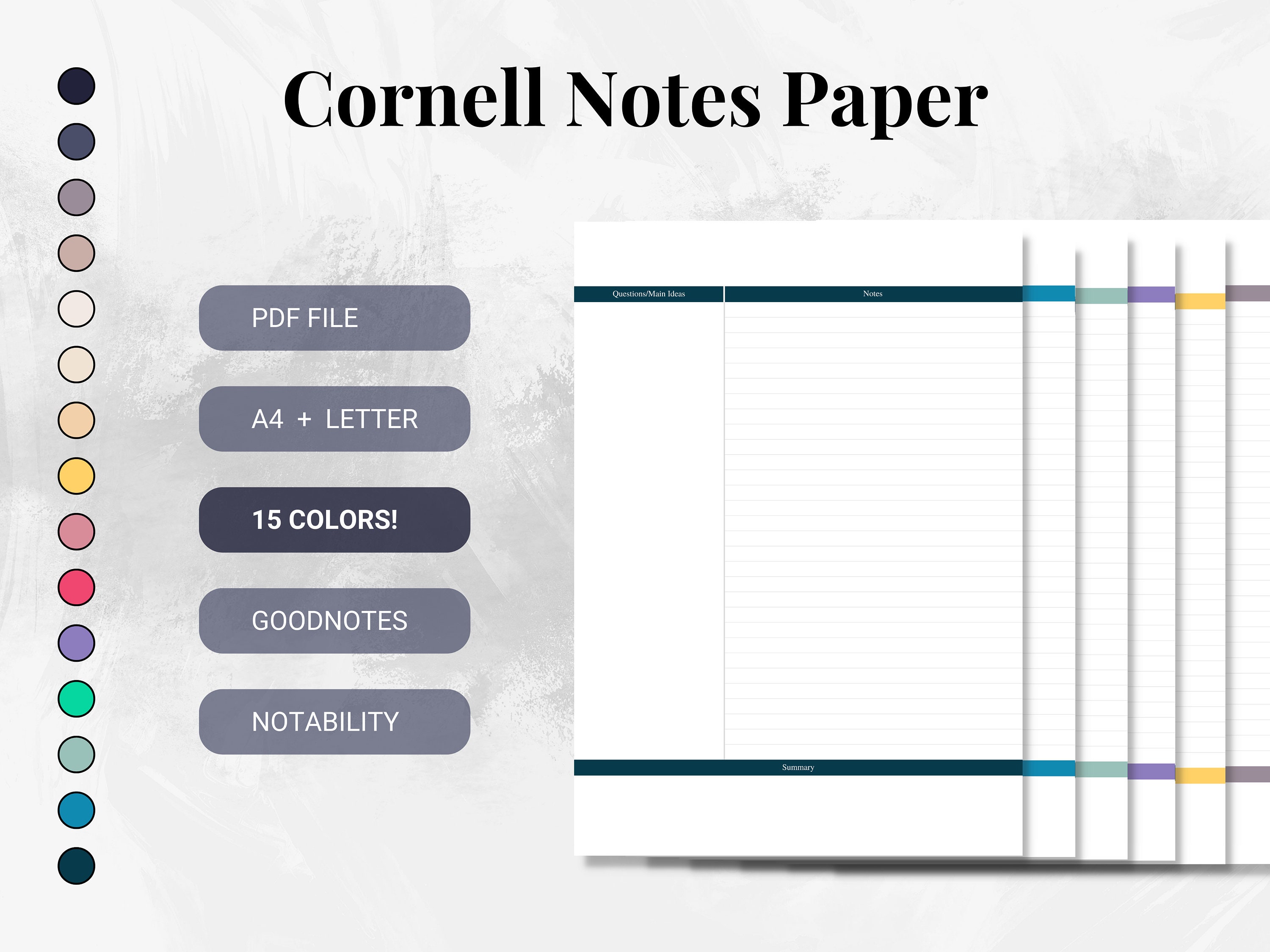 Printable Cornell Notes Study Method Paper Template Digital Cornell ...