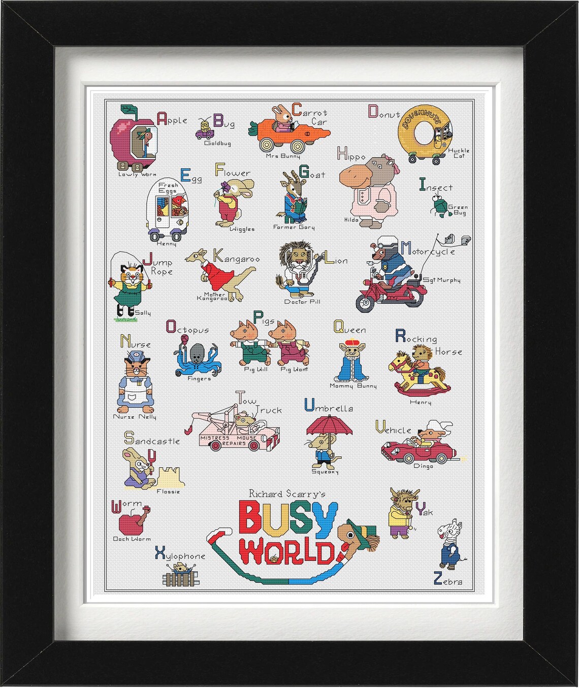 Whimsical Alphabet Cross Stitch Pattern Richard Scarry's - Etsy
