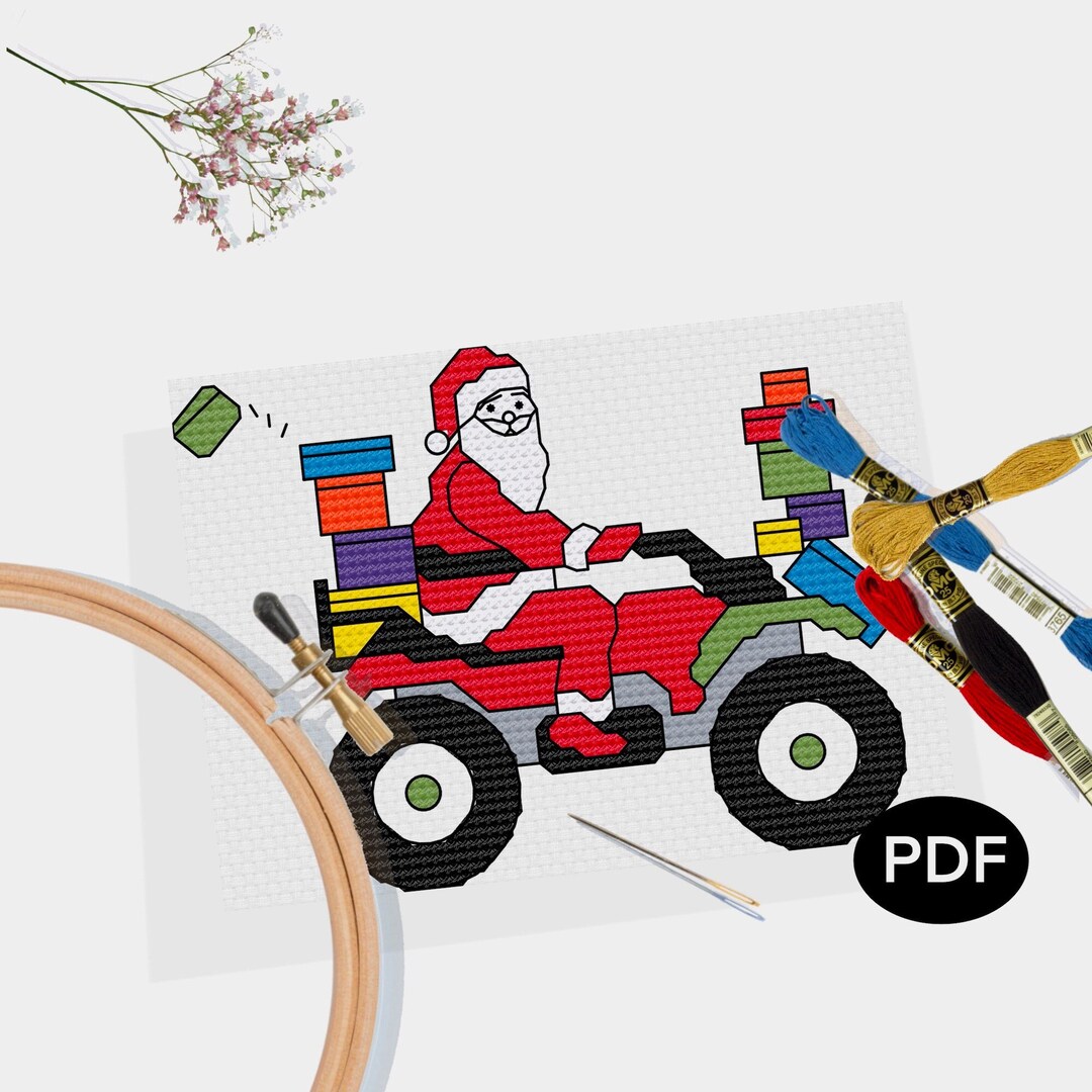 Cross Stitch Pattern PDF - Santa on a Quad - Christmas - Original Art ...