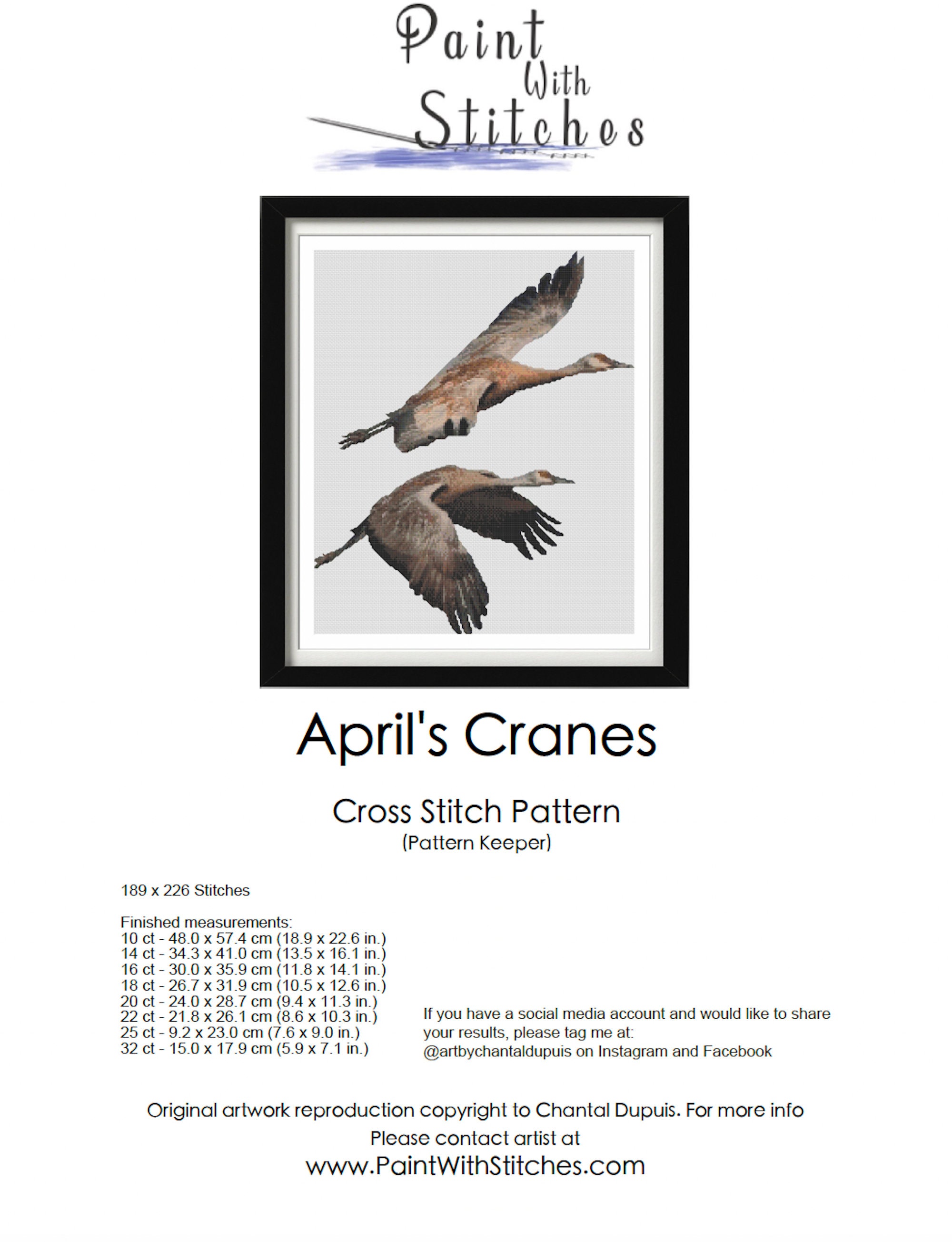 Cross Stitch Pattern PDF - Sandhill Cranes - Original Art - Printable ...