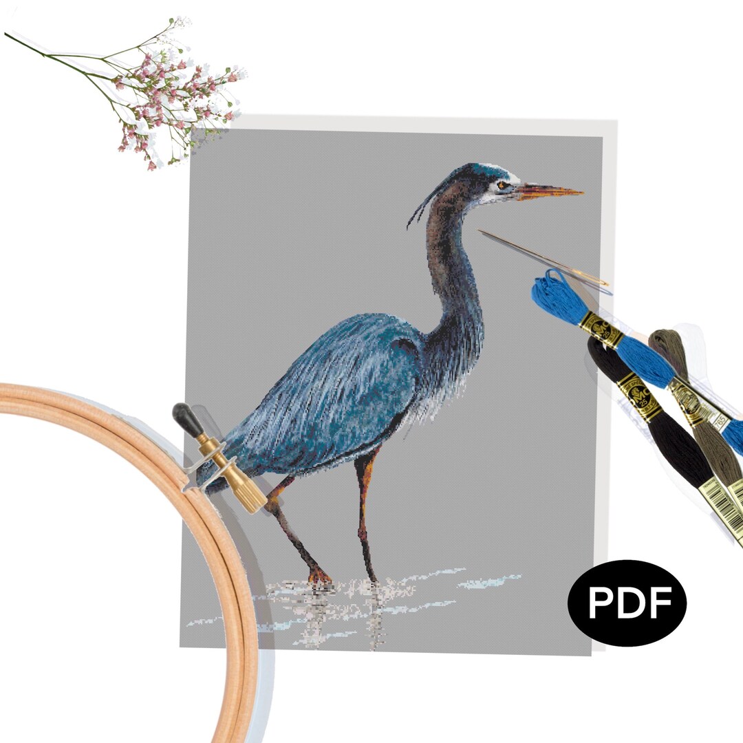 Cross Stitch Pattern PDF - Great Blue Heron - Original Art - Printable ...