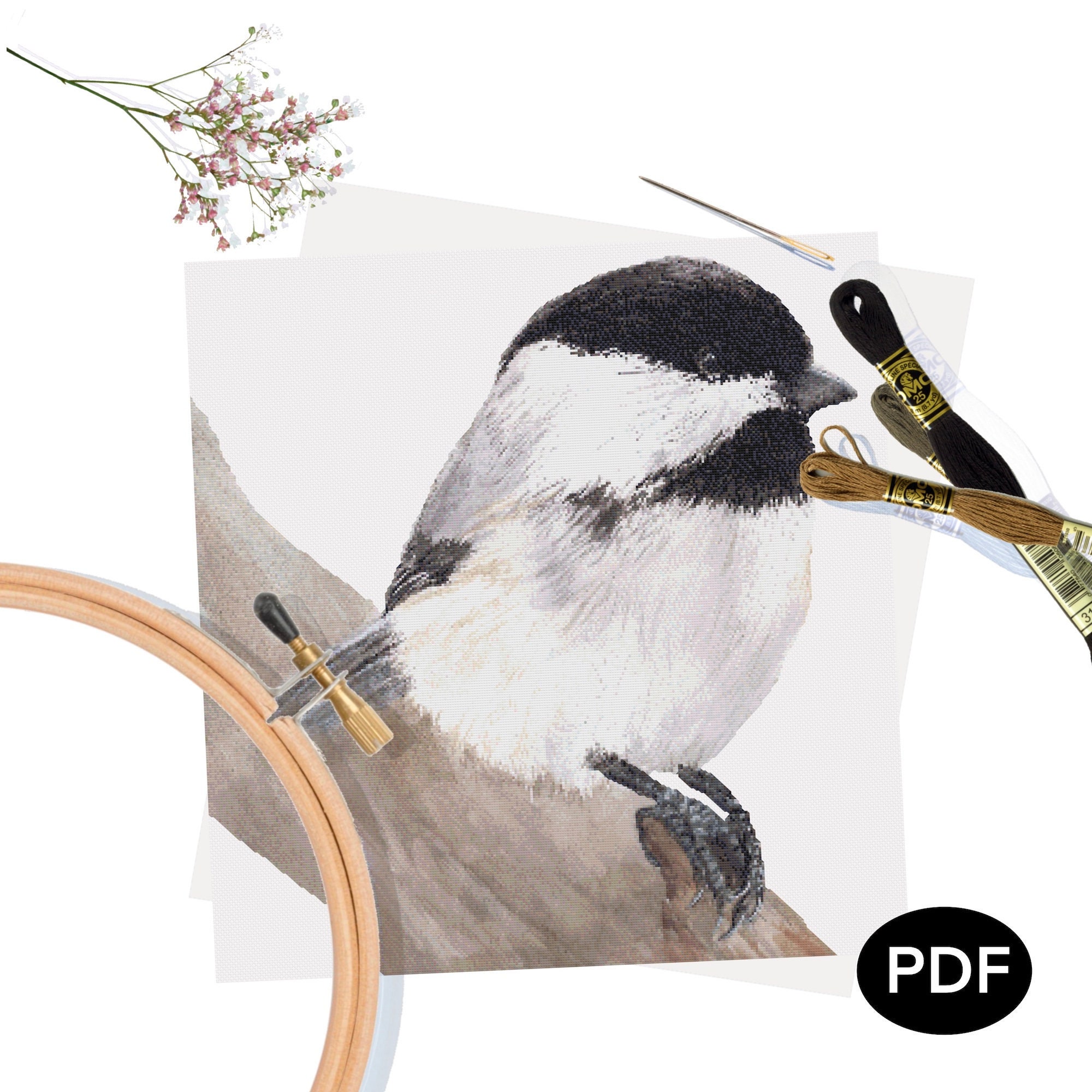 Cross Stitch Pattern PDF - Chickadee Bird - Original Art - Printable ...