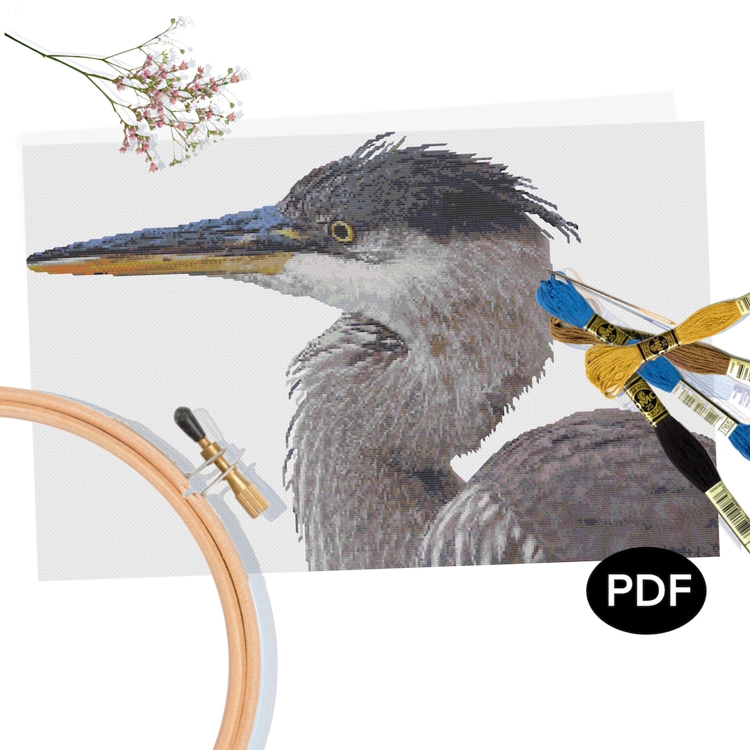 Great Blue Heron Portrait Cross Stitch Pattern PDF - Original Art ...