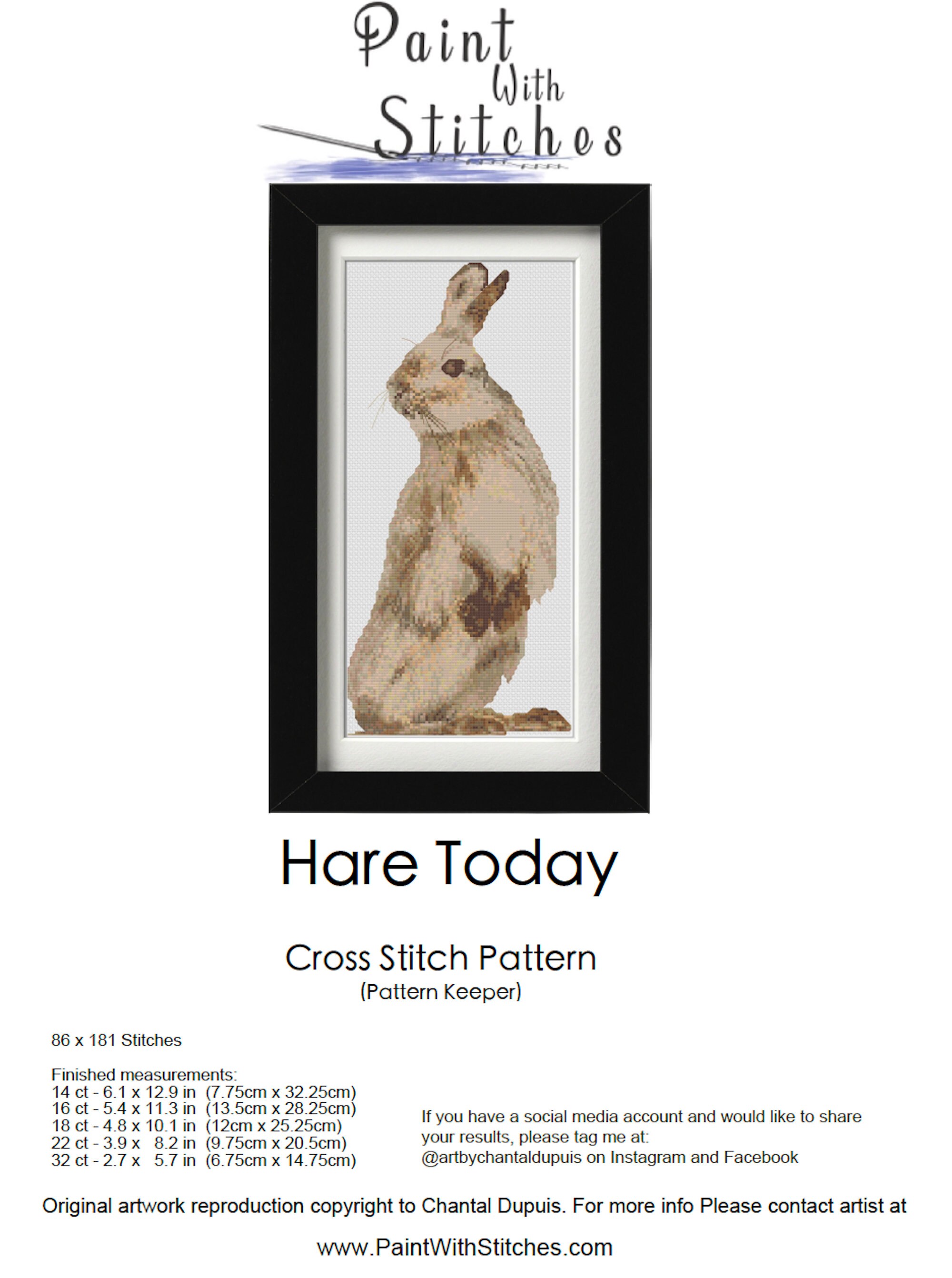 Cross Stitch Pattern PDF Hare Rabbit Bunny Original Art Printable ...