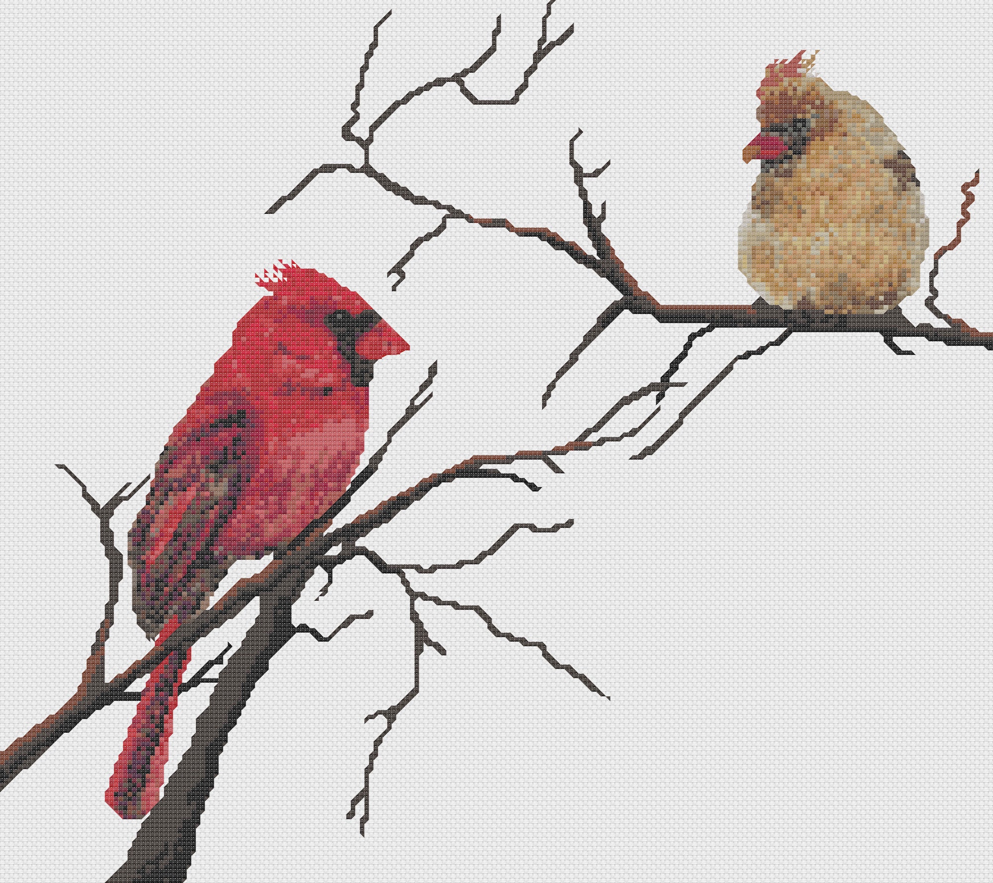 Cross Stitch Pattern PDF Northern Red Cardinal Couple Original Art ...