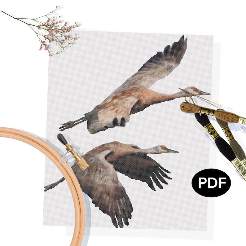 Cross Stitch Pattern PDF - Sandhill Cranes - Original Art - Printable ...