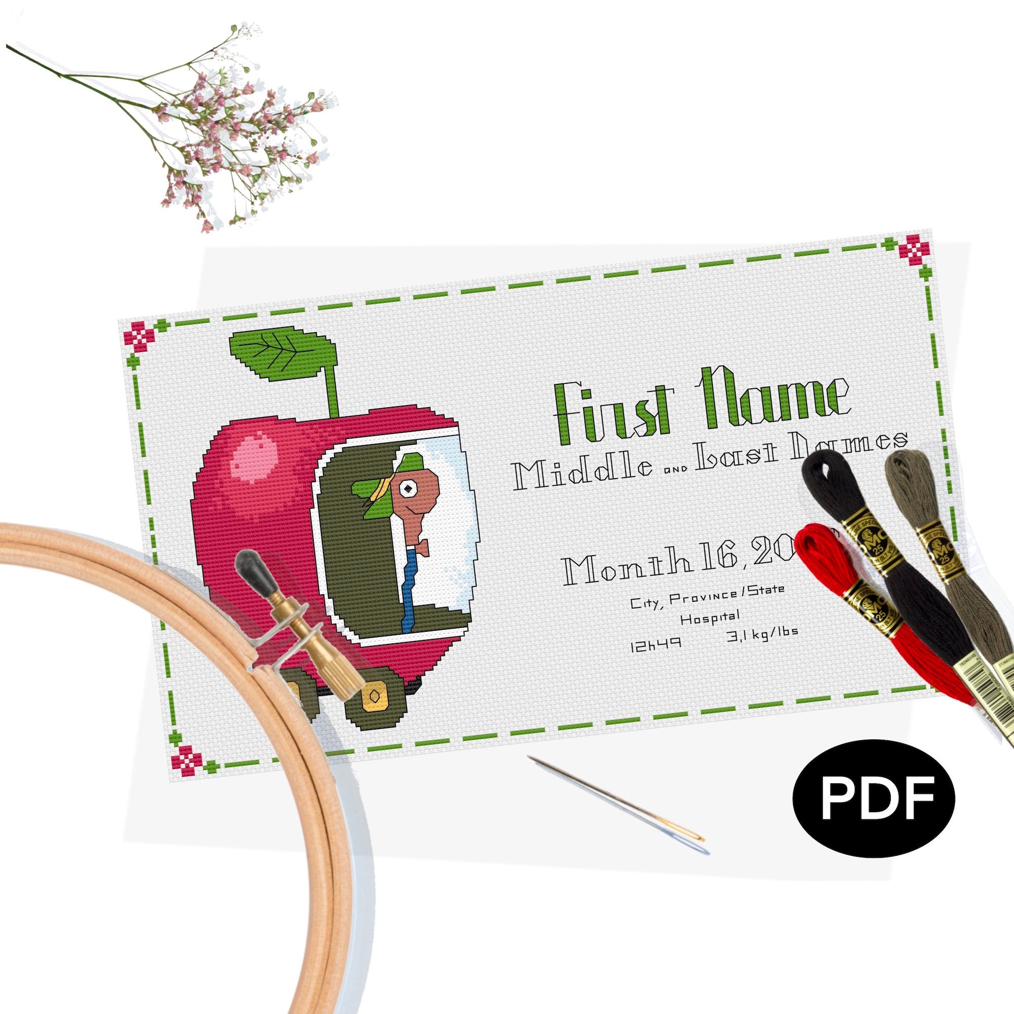 Lowly Worm Birth Sampler Cross Stitch Pattern: Richard Scarry Nursery ...