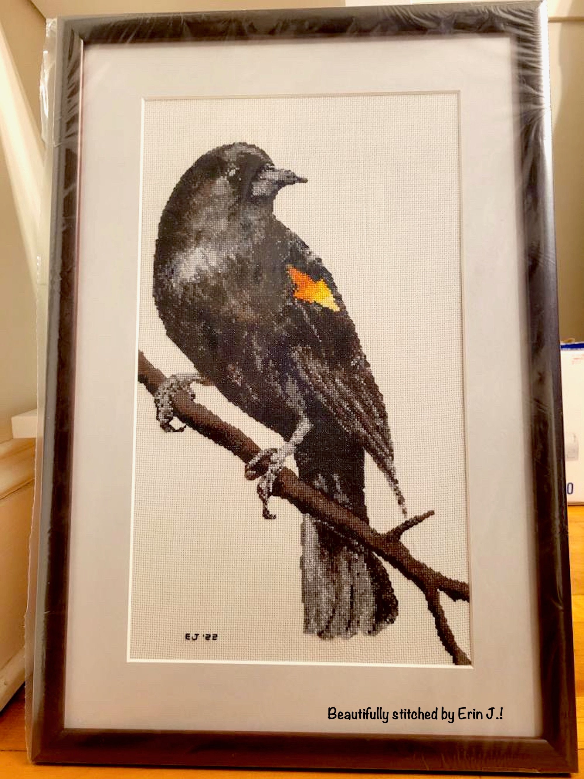 Cross Stitch Pattern PDF Red Wing Black Bird Original Art Printable ...