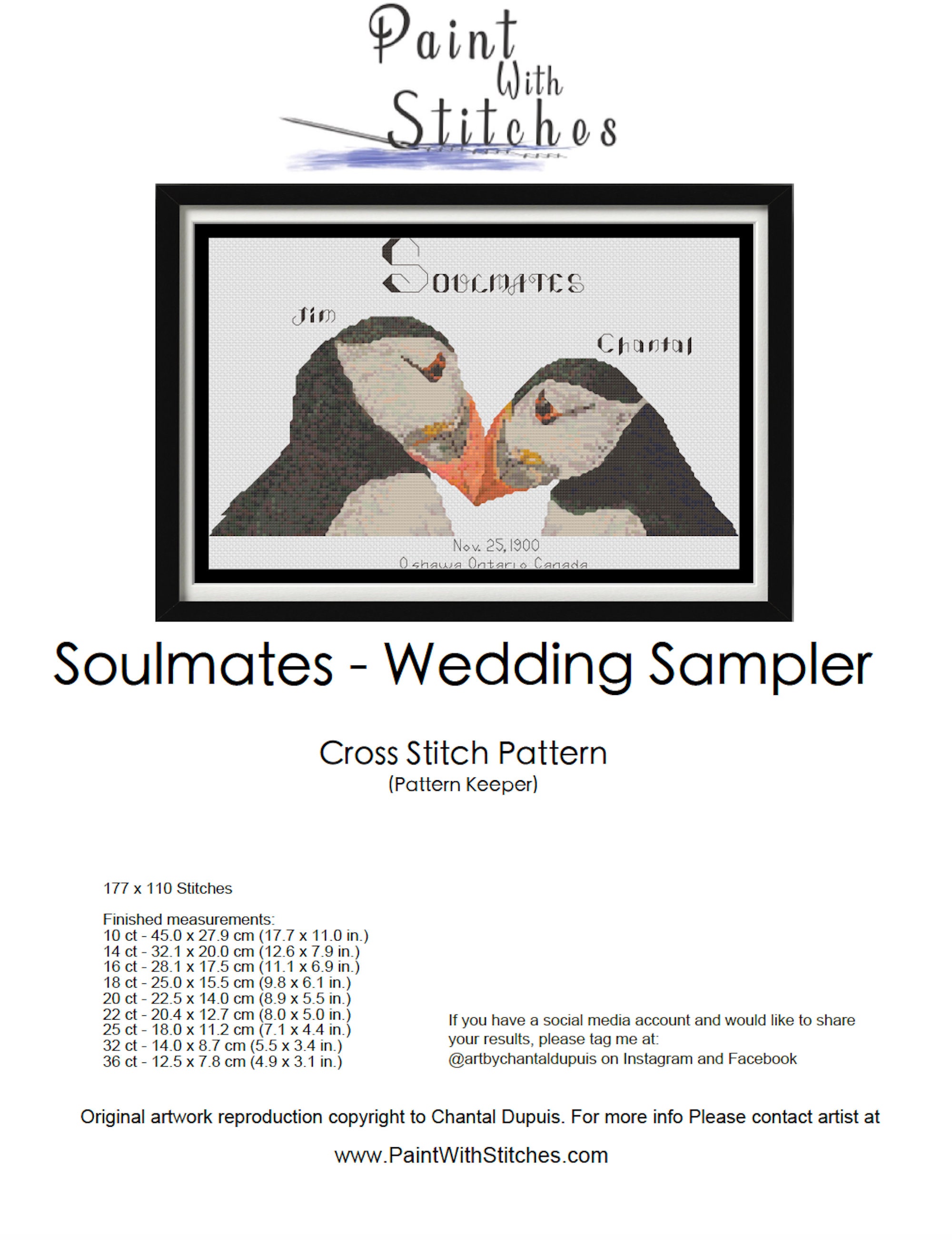 Cross Stitch Pattern PDF Wedding Sampler Puffin Couple Printable ...