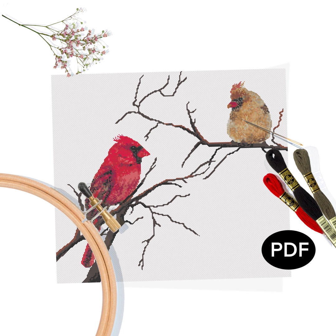 Cross Stitch Pattern PDF - Northern Red Cardinal Couple - Original Art ...