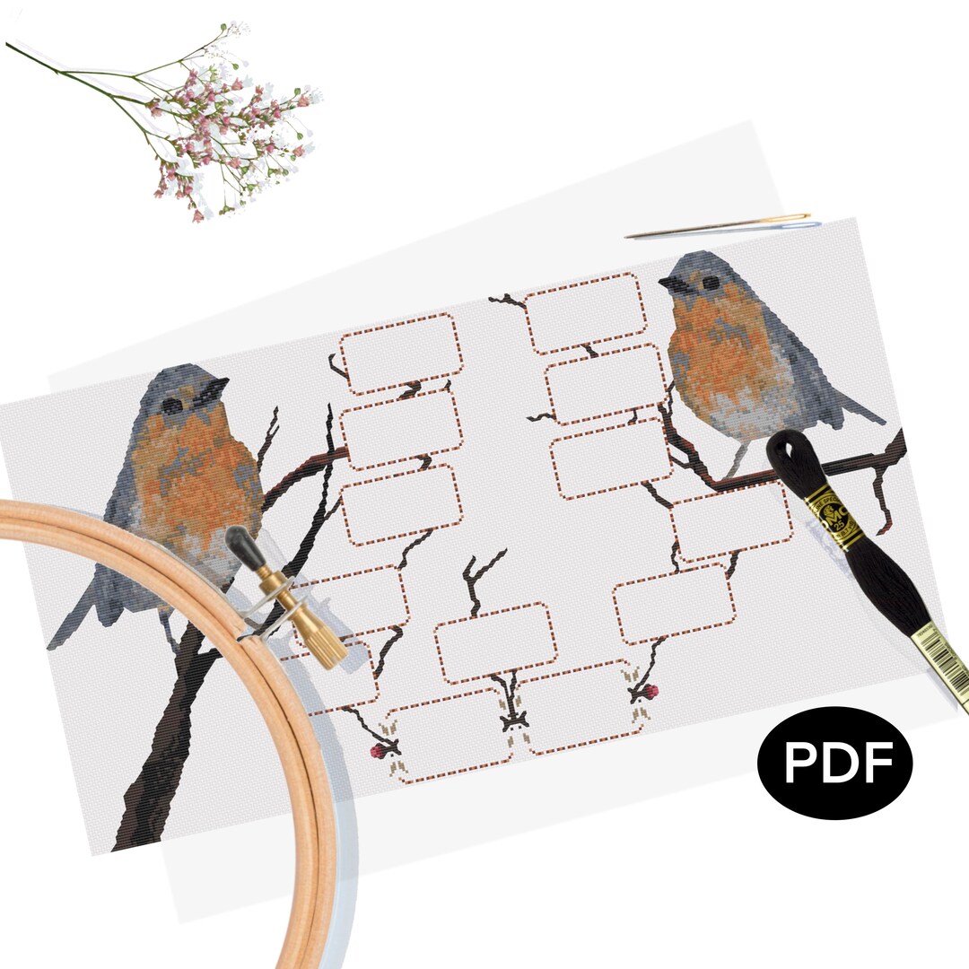 Robin Family Tree Cross Stitch Pattern: UK Bird Design (PDF Pattern) - Etsy