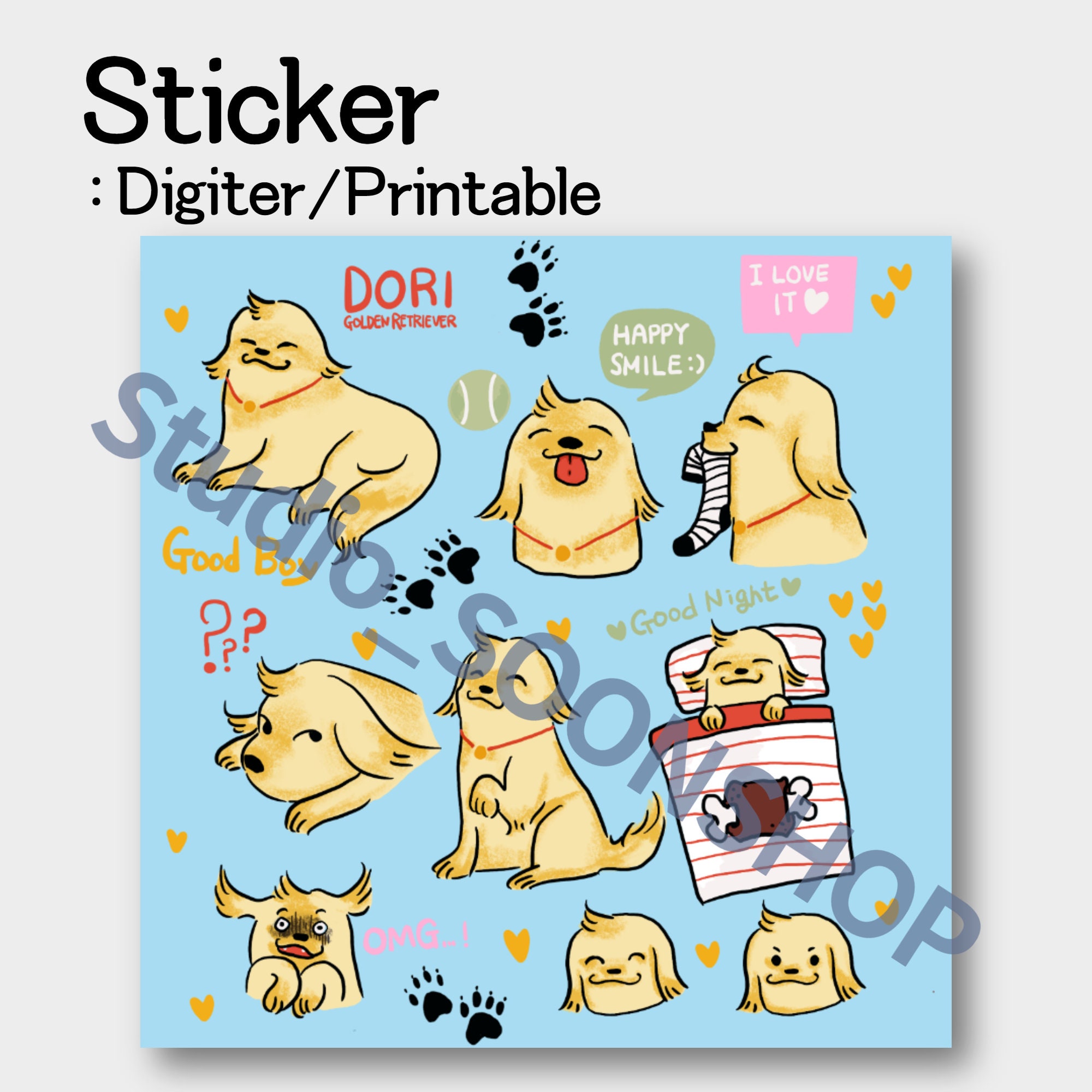 Dori Stickers, Cute Puppy, Sweet Dog Character, Digital Sticker, Decor ...
