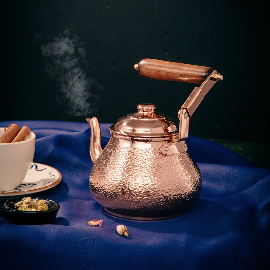 Solid Handmade Copper Stovetop Teapot Kettle, Food Safe Tin-lined ...
