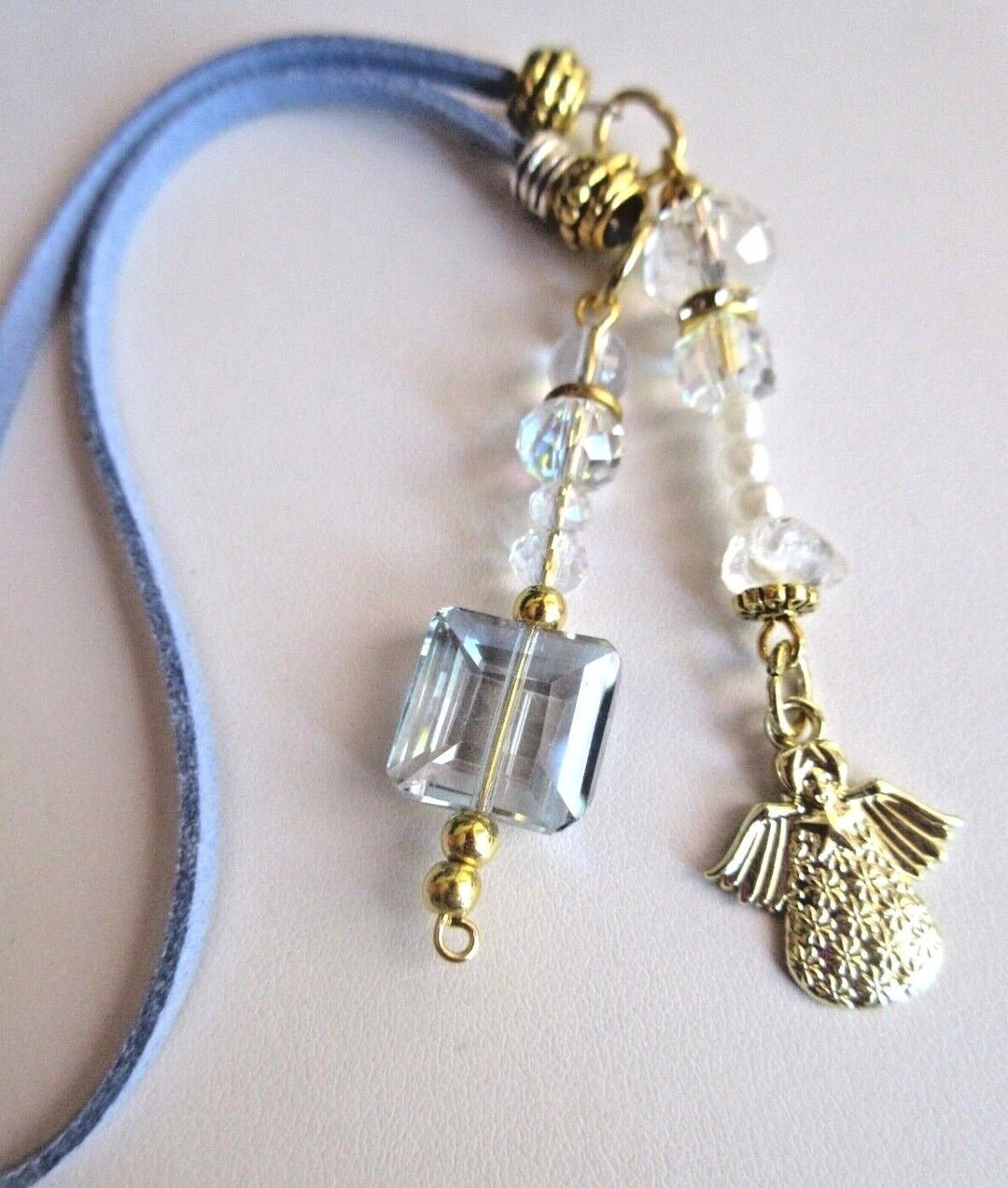 Icy Blue Prism Clear Rose Gold Tone Angel Charm Bookmark - Etsy