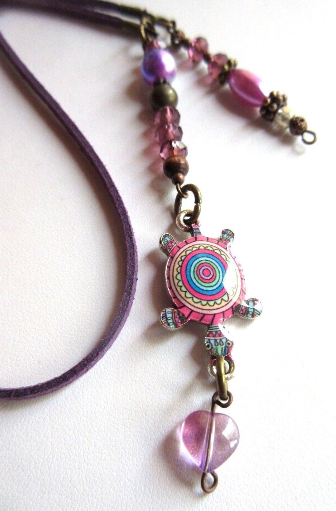 Mayan Turtle Bookmark, Book Thong, Sun Catcher W Tiny Crystal Heart and ...